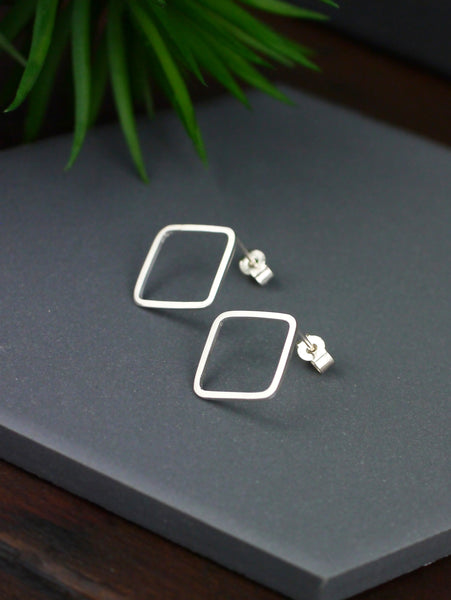 Square Diamond Geometric Silver Studs – Alison Lush Jewellery