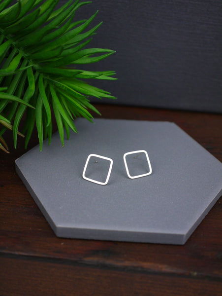 Square Diamond Geometric Silver Studs – Alison Lush Jewellery