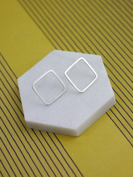 Square Diamond Geometric Silver Studs – Alison Lush Jewellery